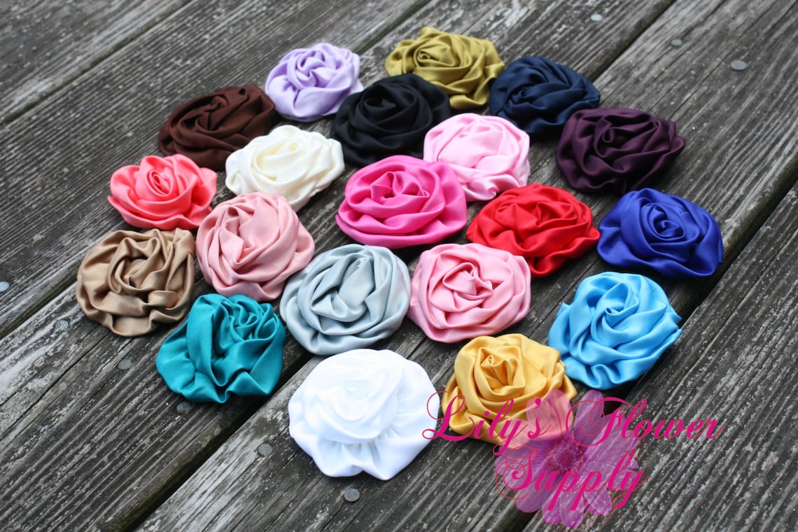 Satin Rolled Rosettes - Light Pink - 3 Roses - Satin Flower - Ruched ...
