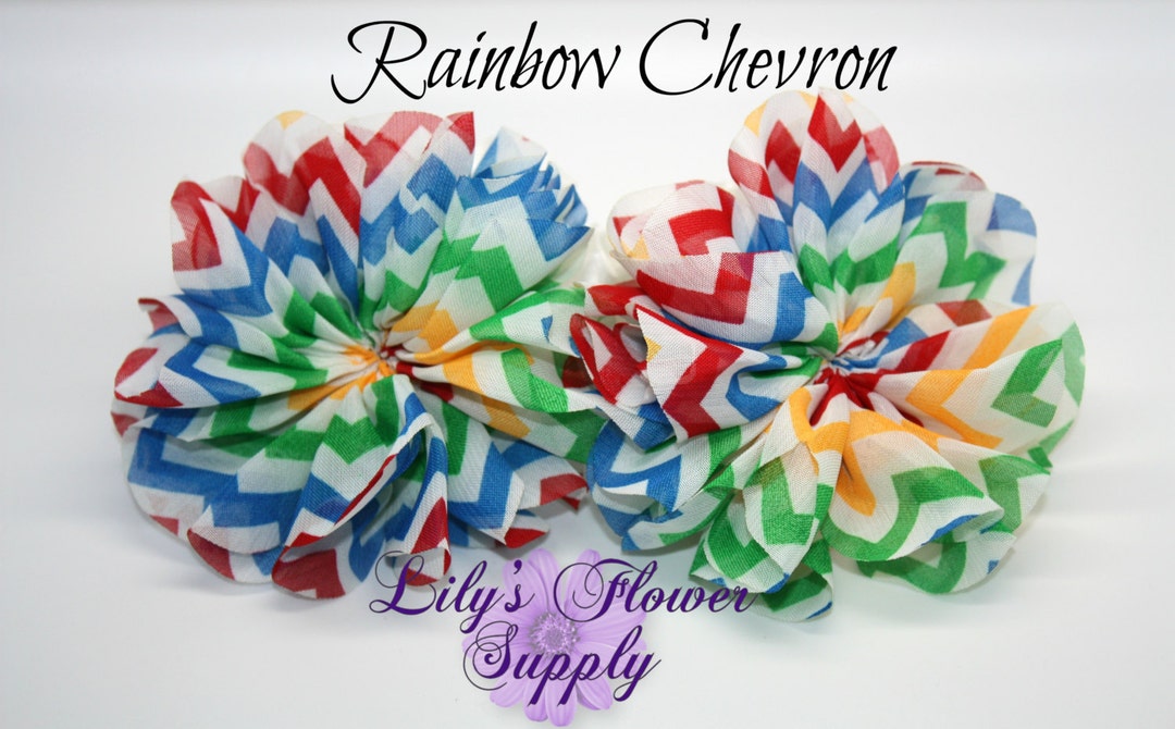 Rainbow Chevron Flower - Chiffon Flower - Folded Flower - Fabric Flower ...