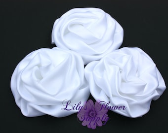 2 Satin Fabric Roses, Burgundy Satin Rolled Rosettes, Satin Roses ...