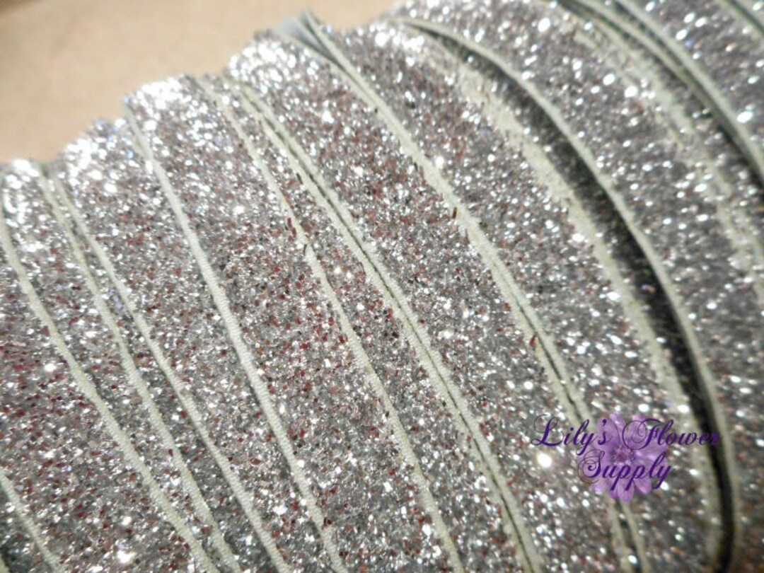 Silver Glitter Elastic - 3/8 Fold Over Elastic - FOE - Choose Yards ...