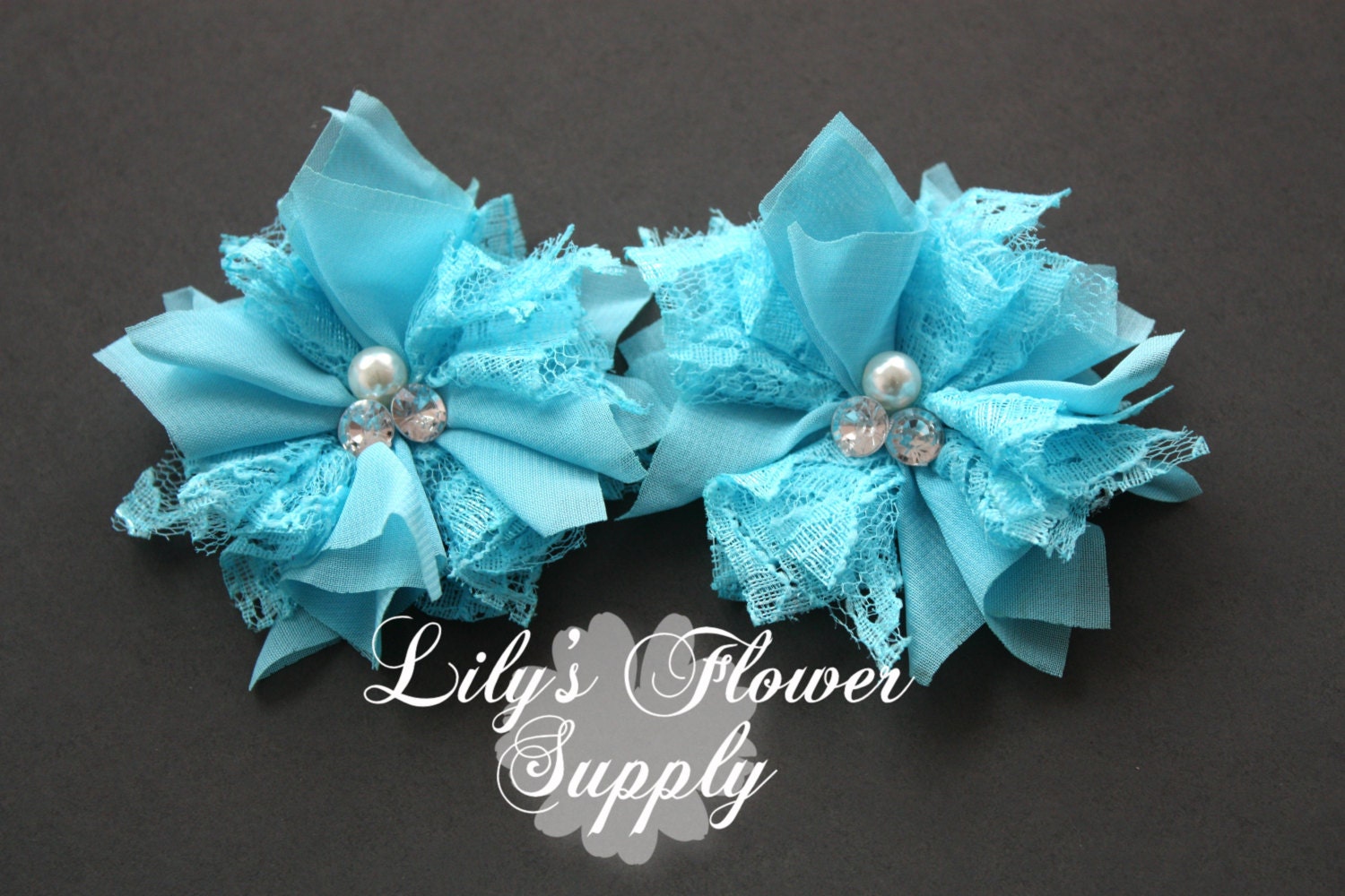 Ella Lace Beaded Flower Turquoise Folded Lace Flower - Etsy
