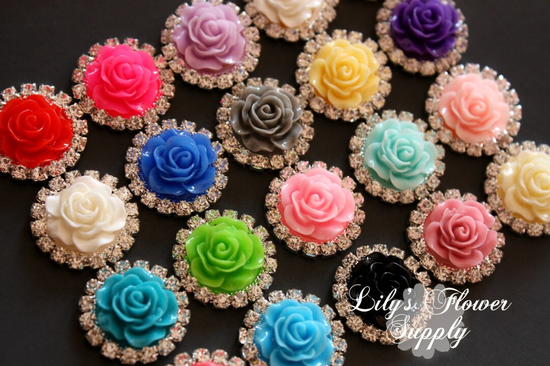 Rhinestone Button Rose Rhinestone Flatback Rhinestone Button Set of 5 ...