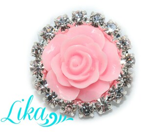 4 Flat Back Rhinestone and Pearl Button Embellishment Lt Pink 17 Mm AL ...