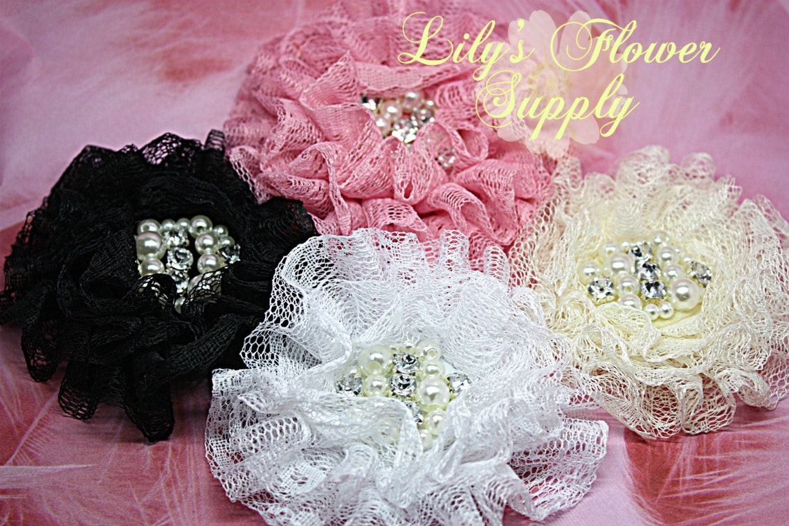 Vintage Lace Flower Choose Colors Rhinestone Center Lace - Etsy
