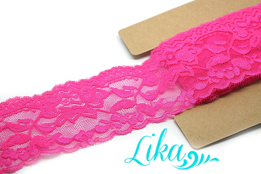 Stretch Hot Pink Lace - 2 Inch Wide Stretch Lace by Yard - Stretch Lace ...