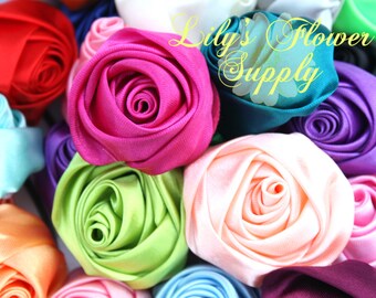 2 Satin Fabric Roses, Burgundy Satin Rolled Rosettes, Satin Roses ...