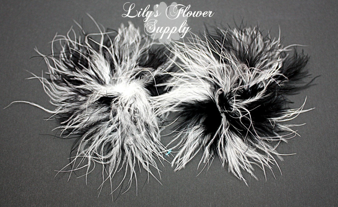 Marabou Feather Puffs - Set of 2 - Black White - Feather Puff - Etsy