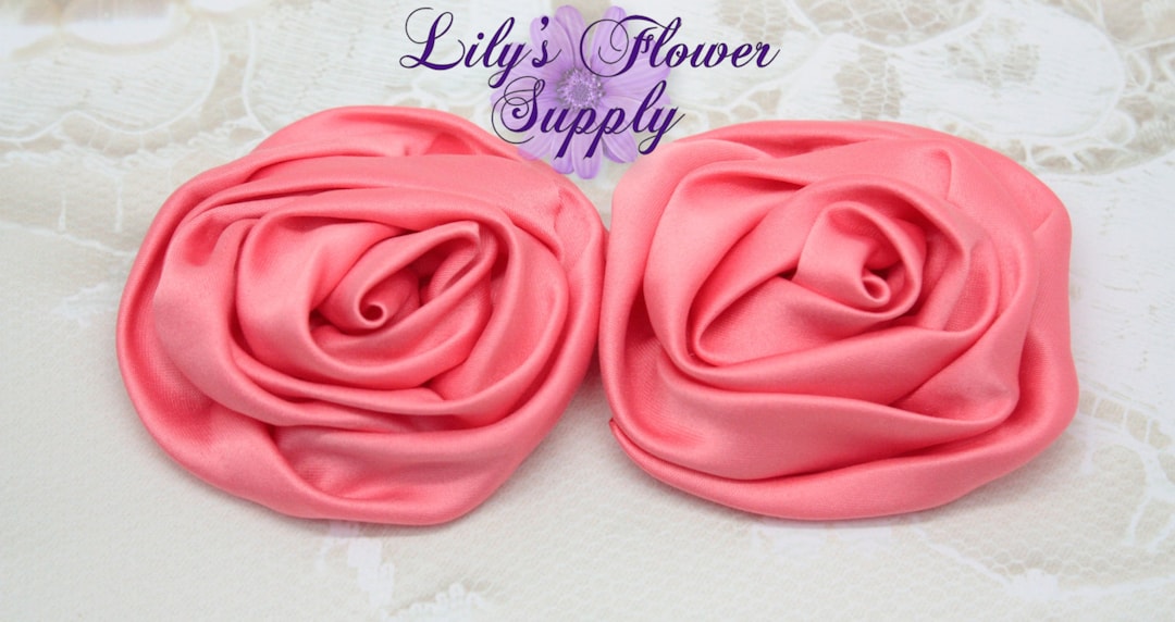Satin Rolled Rosettes Set of 3 Coral Satin Flower Satin - Etsy
