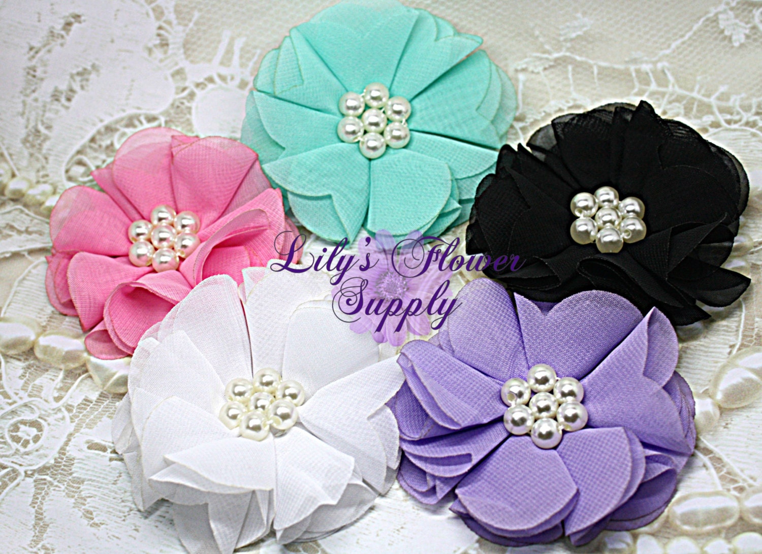 Chiffon Fabric Flowers Wholesale Chiffon Beaded Flower - Etsy