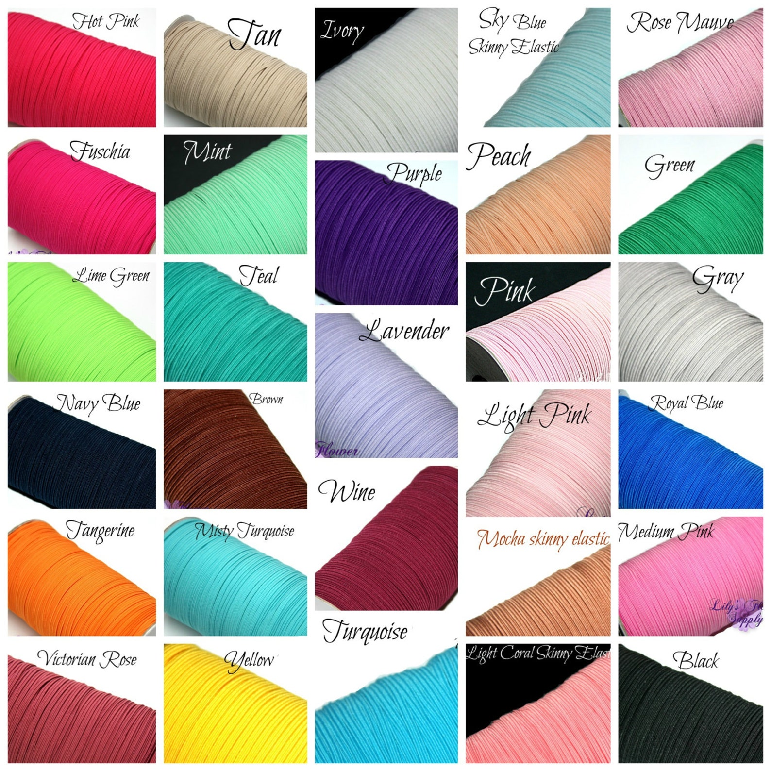 25 Yards Skinny Elastic Choose Your Color Skinny Elastic | Etsy