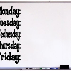 Days of the Week Classroom Decals Set, Whiteboard Decal, Classroom ...