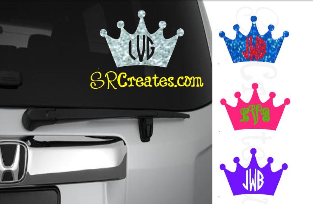 Monogrammed Crown Decal - Glitter, Neon or Regular Vinyl - Etsy