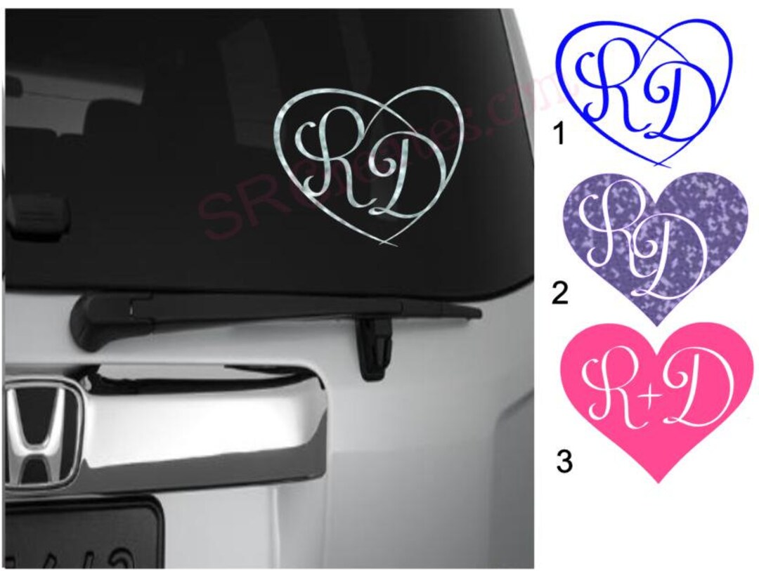 Heart Initials Decal, Monogram Heart, Custom Couple Decal, 2 Letter ...