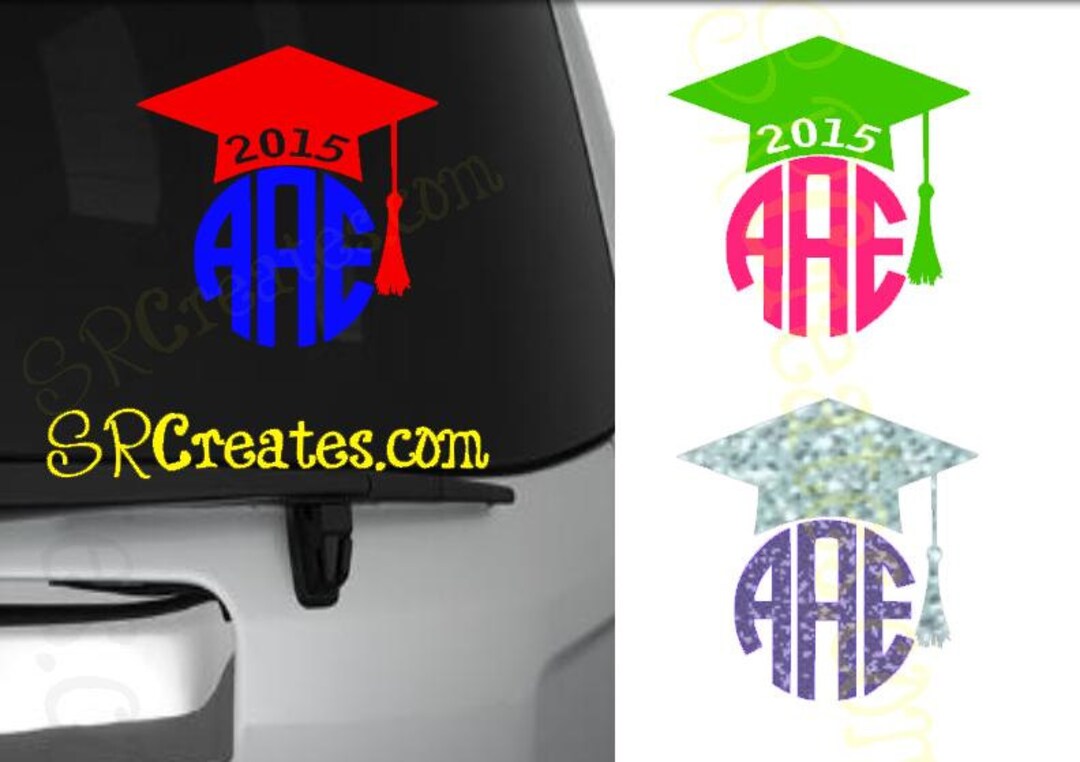 Graduation Cap Monogram Decal - Glitter Vinyl or Regular Vinyl, Many ...