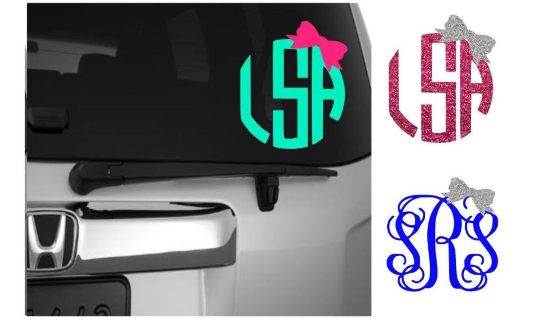 Circle Monogram With Bow Decal, Glitter Decal, Personalized Car Decal ...