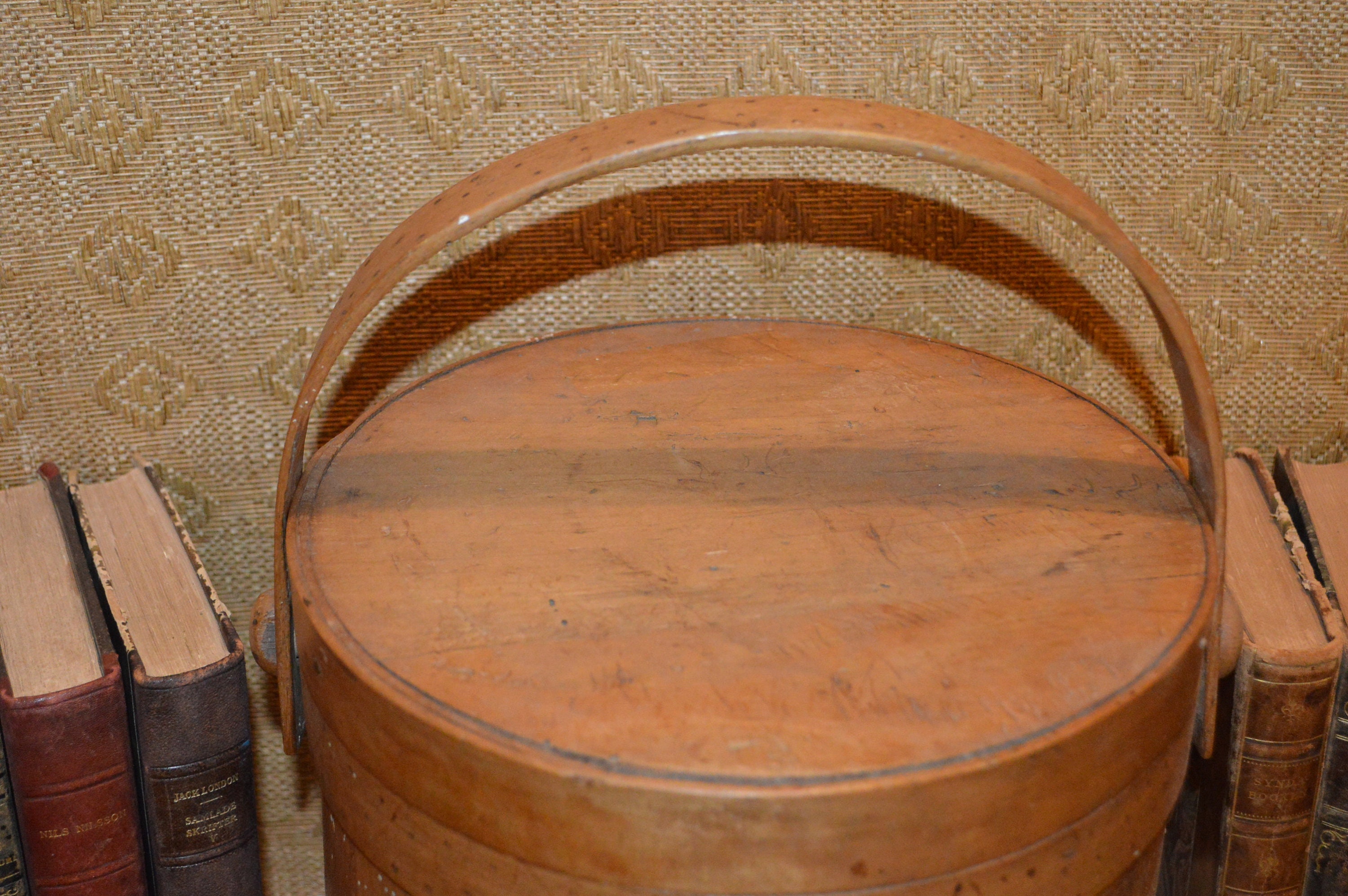 Antique English Firkin Wood Butter Etched Cow Design With Handle ...