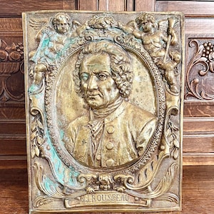 Antique French Philosopher JJ Rousseau Brass Wall Mount Relief Plaque ...