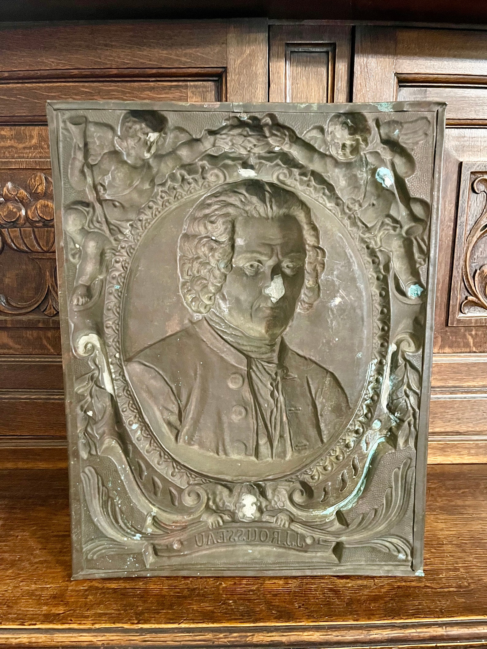 Antique French Philosopher JJ Rousseau Brass Wall Mount Relief Plaque ...