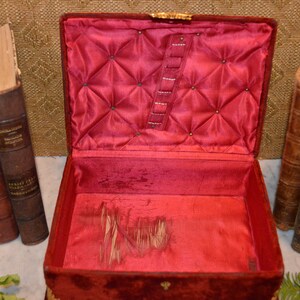 Antique French Velvet Victorian Jewelry Sewing Dresser Box Gilt Mounts ...