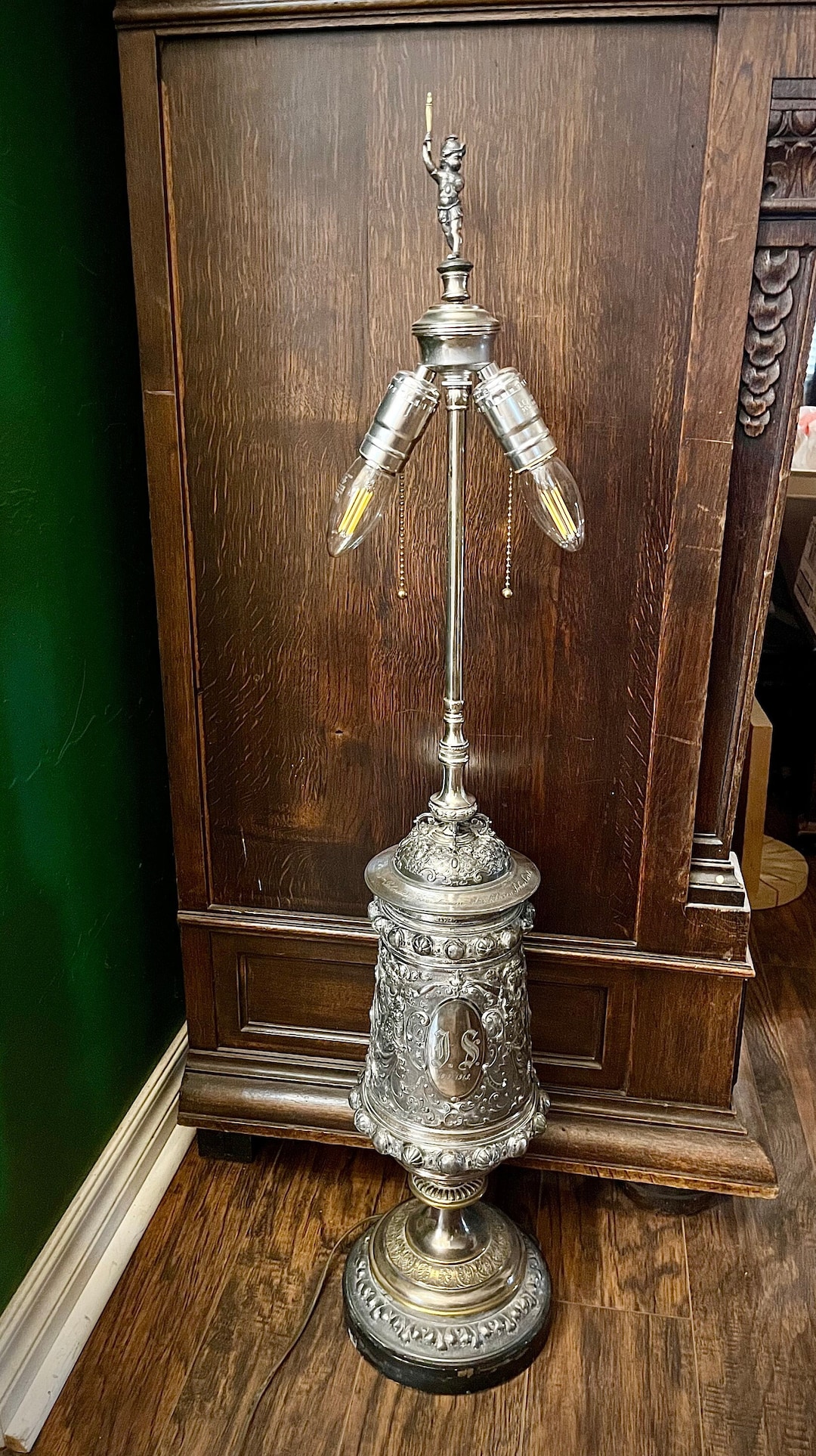 Antique German Silver Trophy Lamp Figural Cherub Trumpeting Angels ...