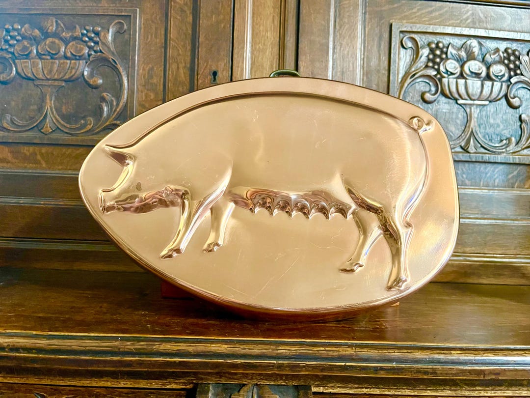 Vintage Large Copper Pig Kitchen Mold Brass Handle - Etsy