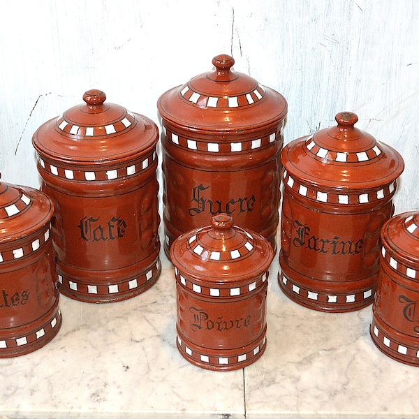Red Enamel Canisters - Etsy