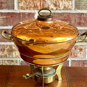 Vintage Italian Copper Chafing Dish Pot Pan Brass Handles and Stand MCM ...