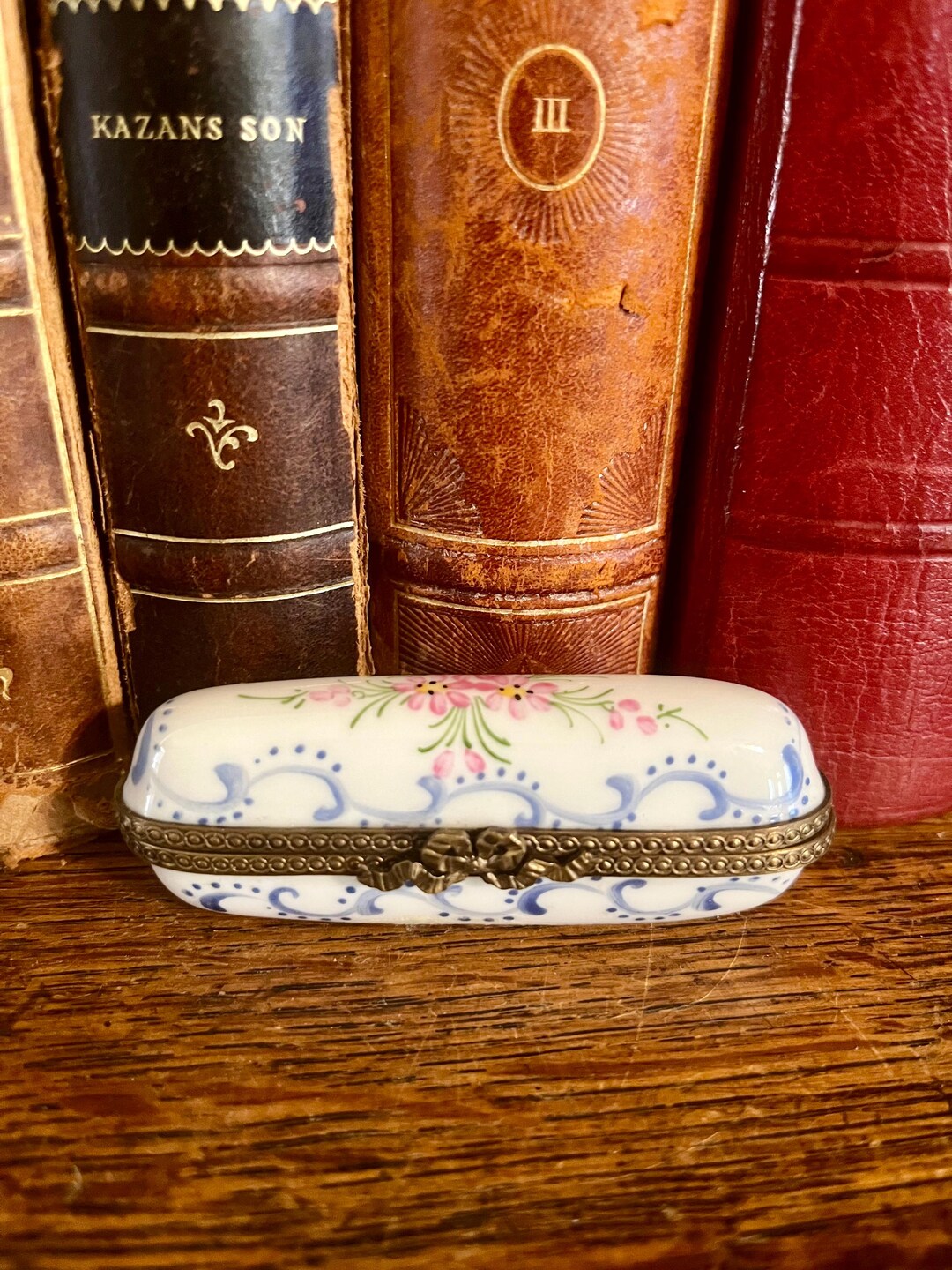 Antique French Limoges Box Hand Painted Porcelain Floral Design Bow ...