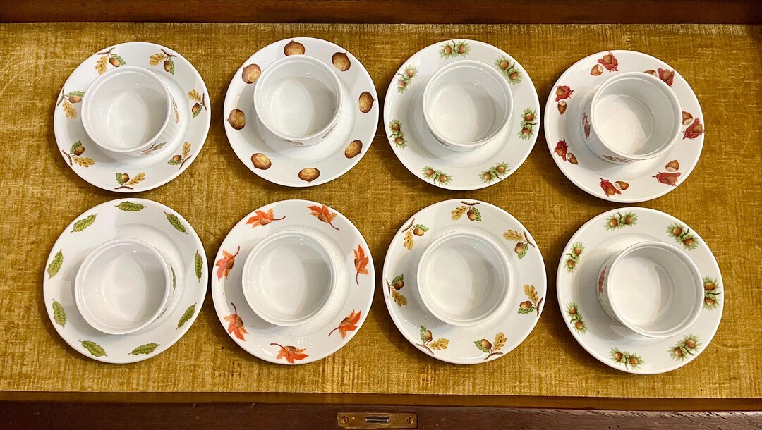 Vintage French Apilco Set of 8 Ramekins and 8 Canapé Plates White ...
