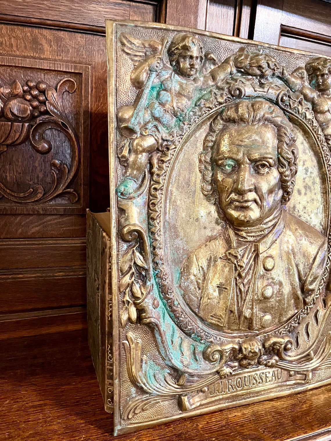 Antique French Philosopher JJ Rousseau Brass Wall Mount Relief Plaque ...