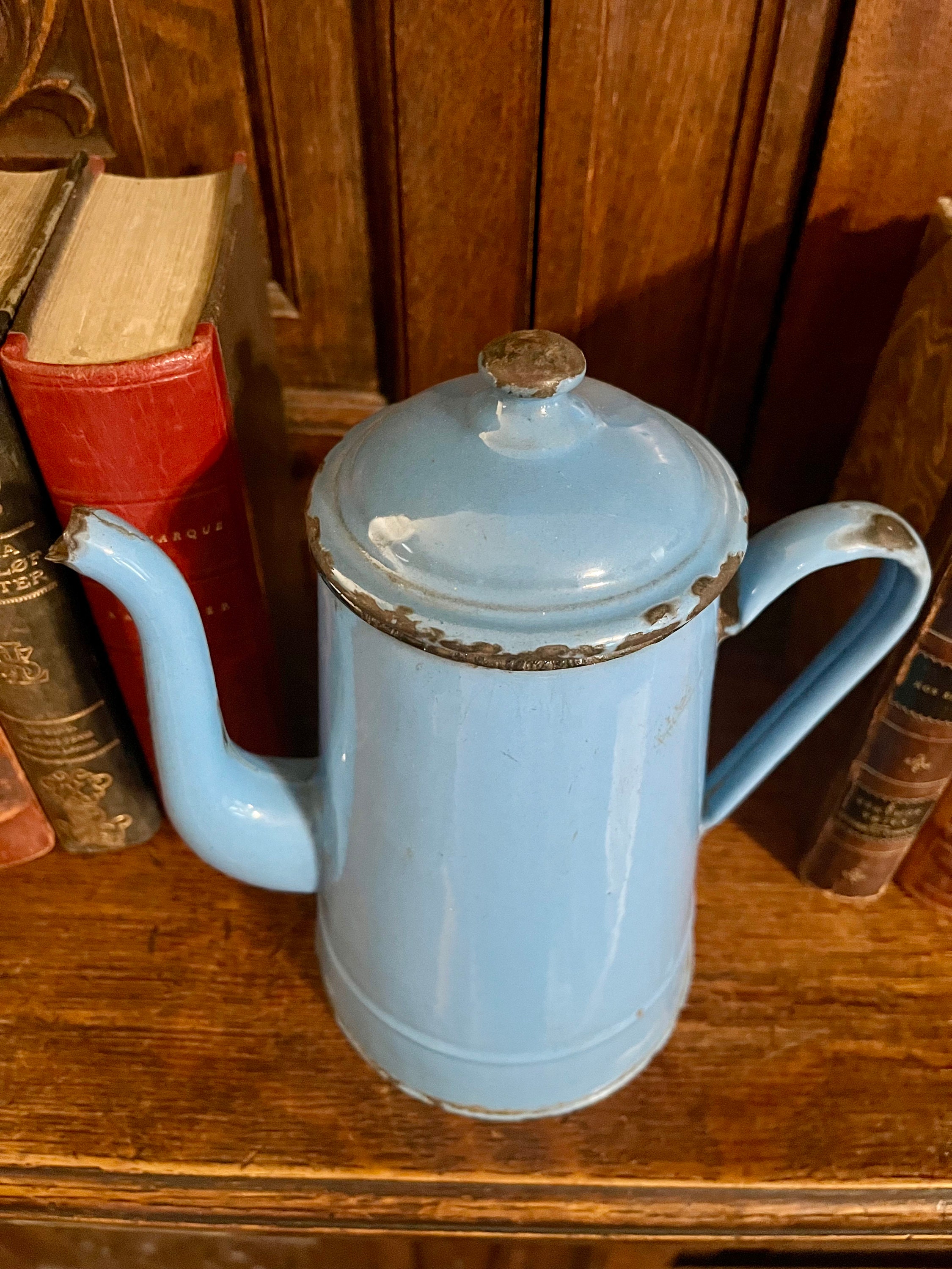 Vintage French Enamel Blue Coffee Pot Kettle - Etsy