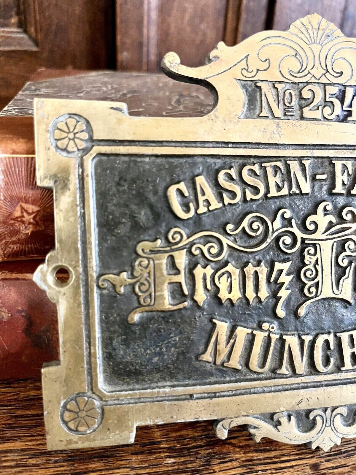 Rare Antique German Brass Safe Plaque Sign Franz Leicher Munchen Cassen ...