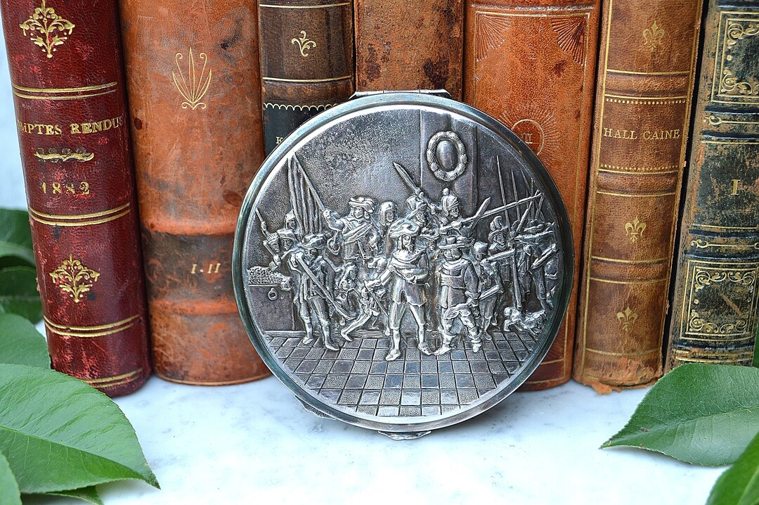 Antique Silverplate Compact Mirror Dutch Zilpla 90 Relief Battle Scene ...