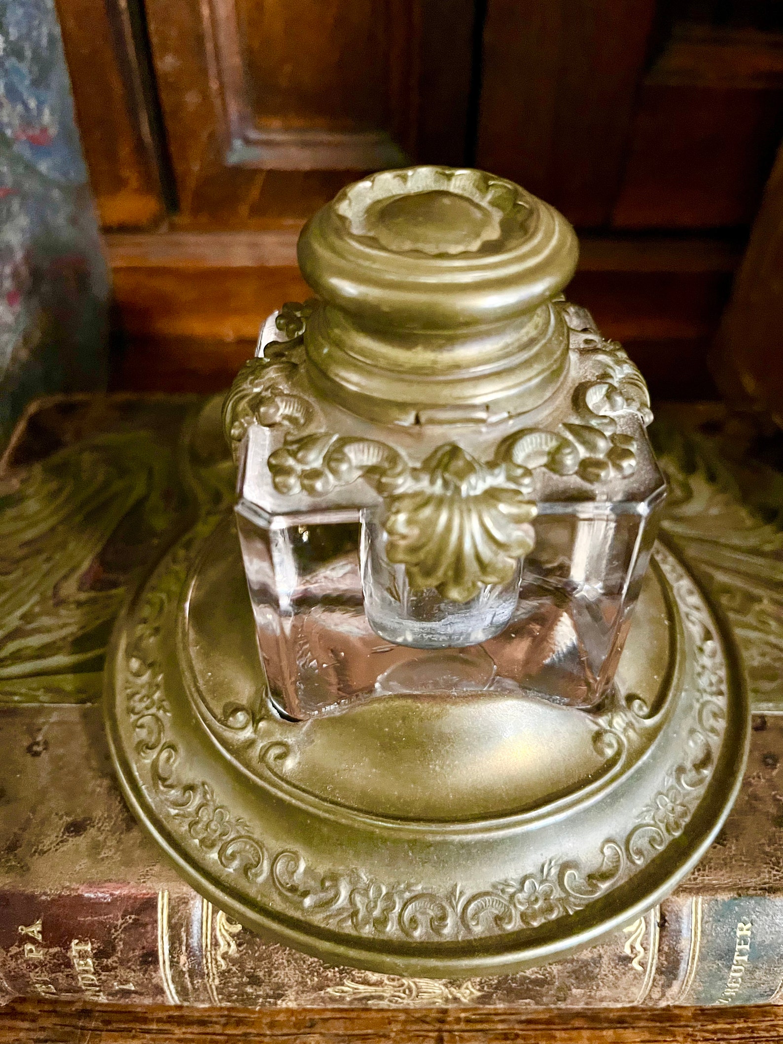 Antique Art Nouveau Brass Glass Bottle Cube Base Ink Pot 19th C - Etsy
