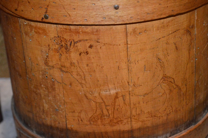 Antique English Firkin Wood Butter Etched Cow Design With Handle ...