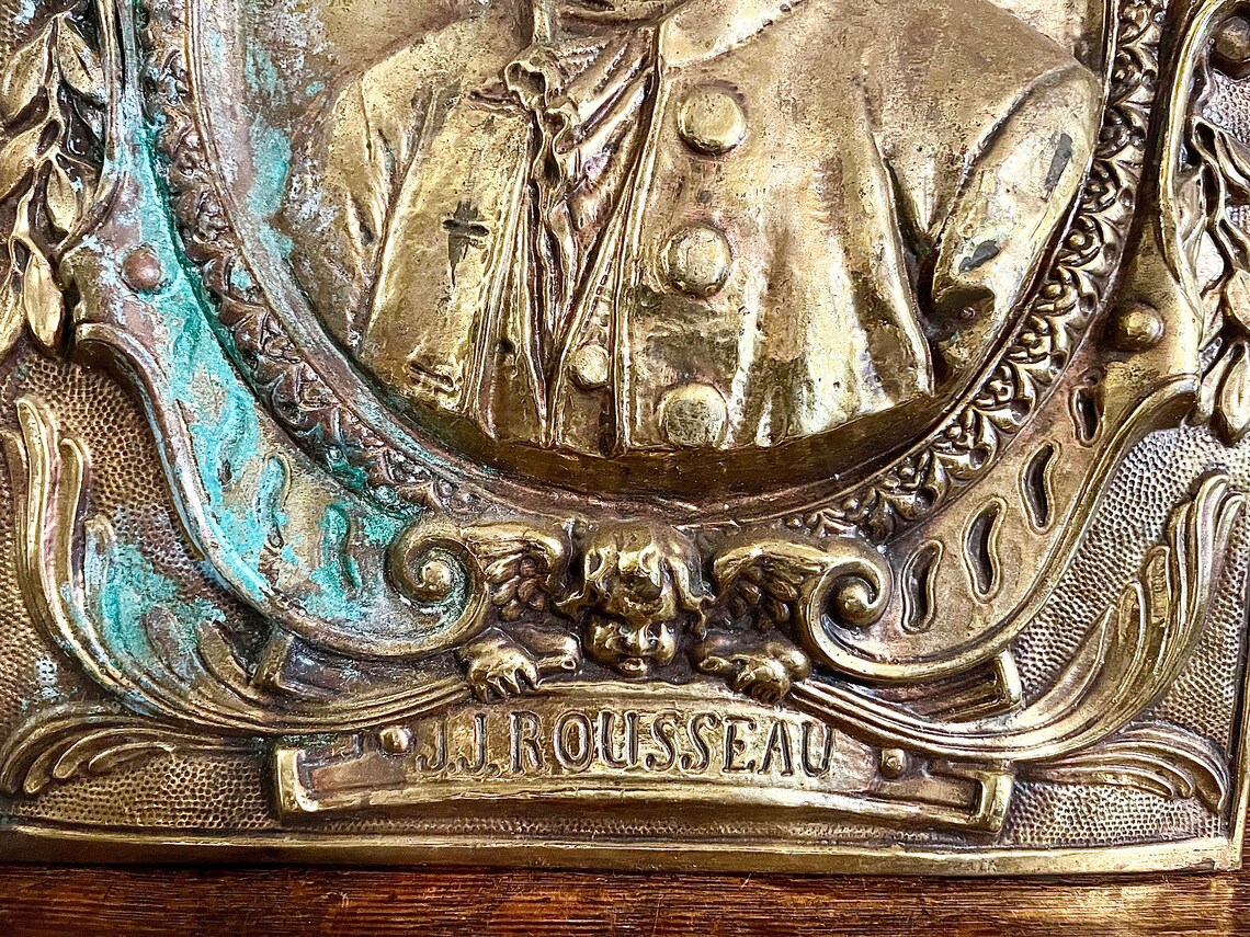Antique French Philosopher JJ Rousseau Brass Wall Mount Relief Plaque ...