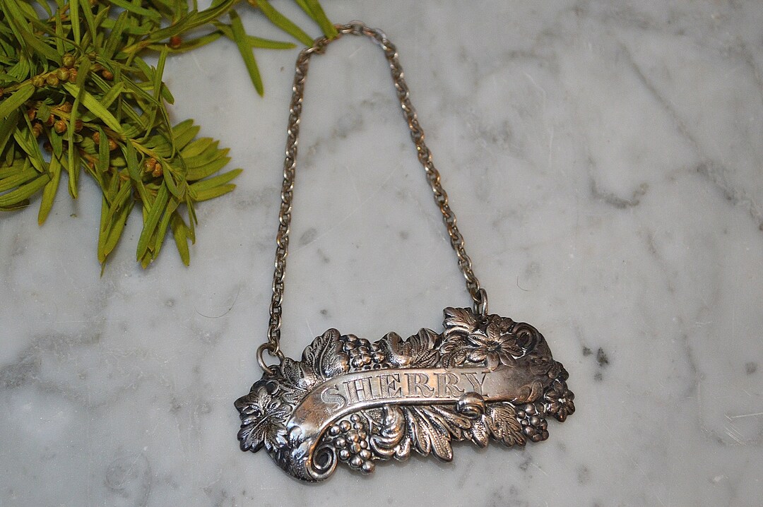 Vintage English Decanter Label Silver Plated Grapes Bottle Tag Blagden ...