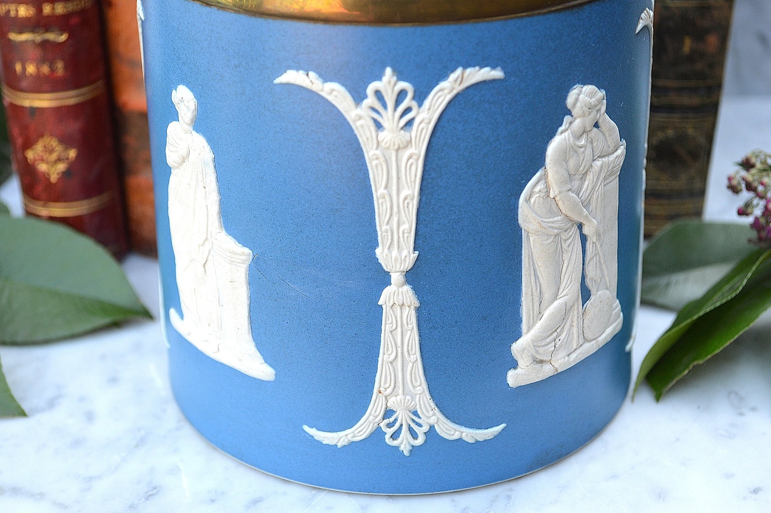 Antique Dudson English Biscuit Barrel Jasperware Blue Dip | Etsy