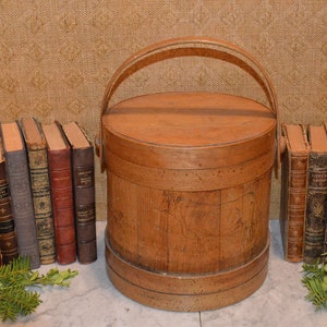 Antique English Firkin Wood Butter Etched Cow Design With Handle ...