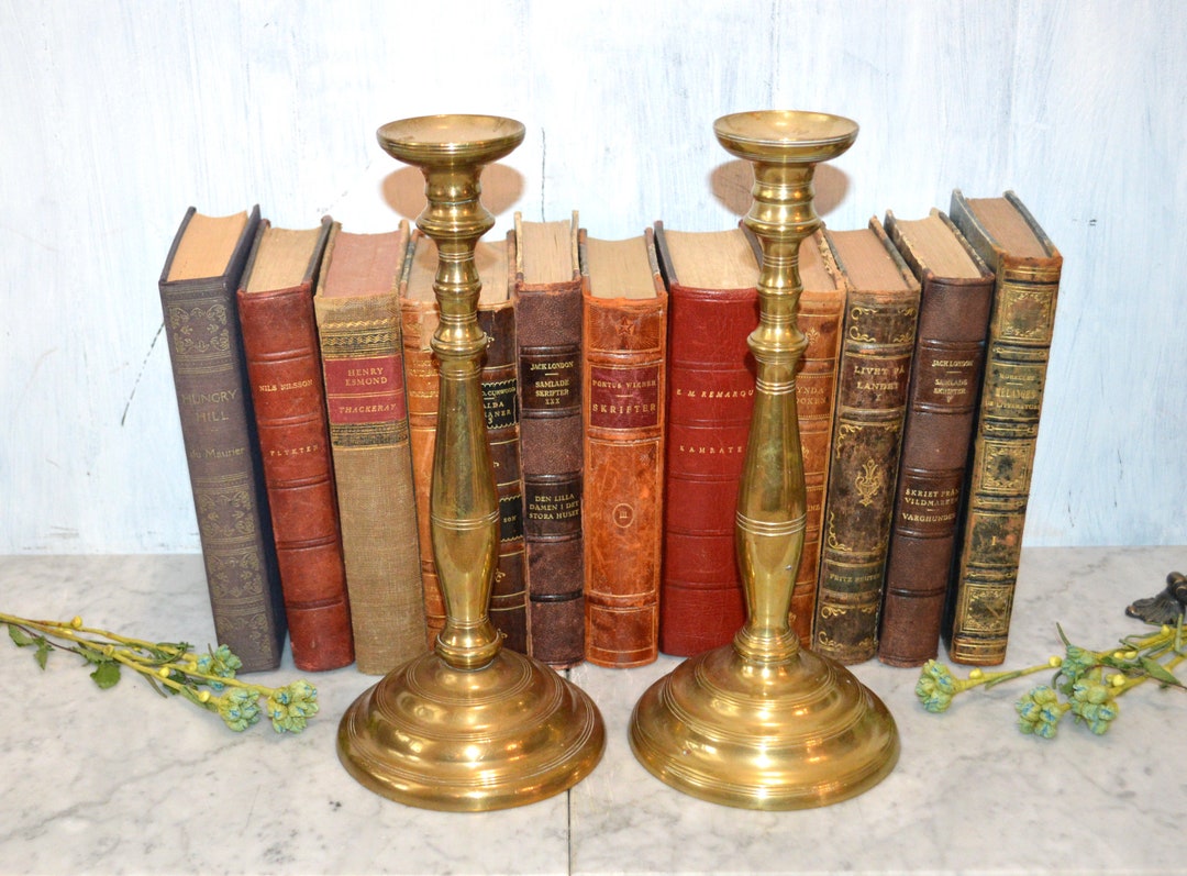 Antique Pair Brass Candle Holders Large Heavy Candlesticks - Etsy Canada