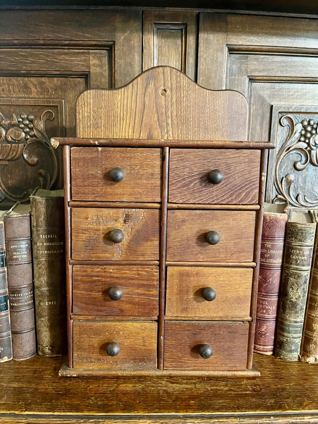 Antique Wood Spice Apothecary Cabinet 8 Drawers With Wooden Knobs 1890 ...