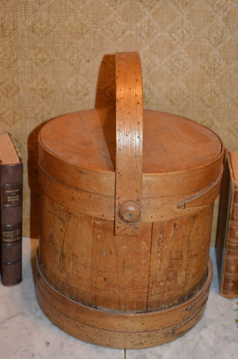 Antique English Firkin Wood Butter Etched Cow Design With Handle ...