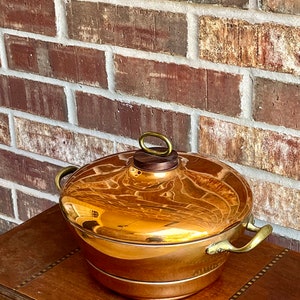 Vintage Italian Copper Chafing Dish Pot Pan Brass Handles and Stand MCM ...