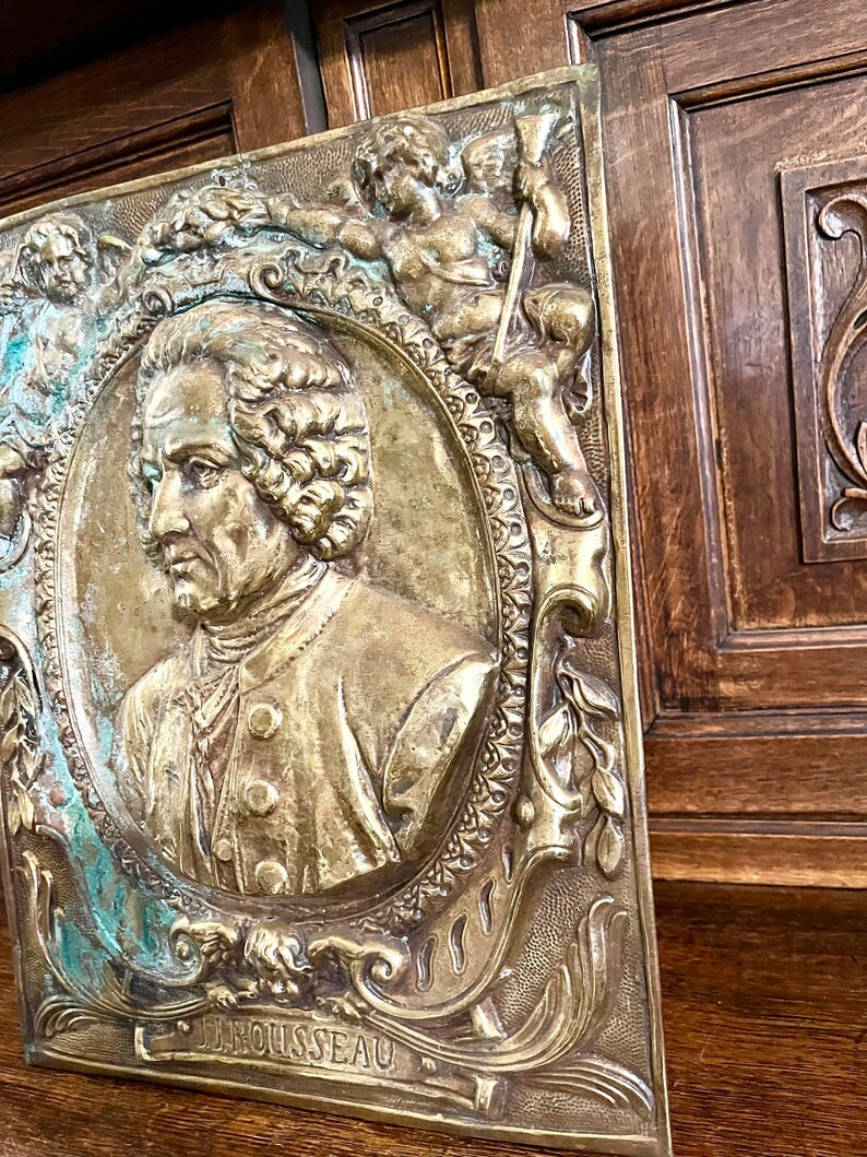 Antique French Philosopher JJ Rousseau Brass Wall Mount Relief Plaque ...