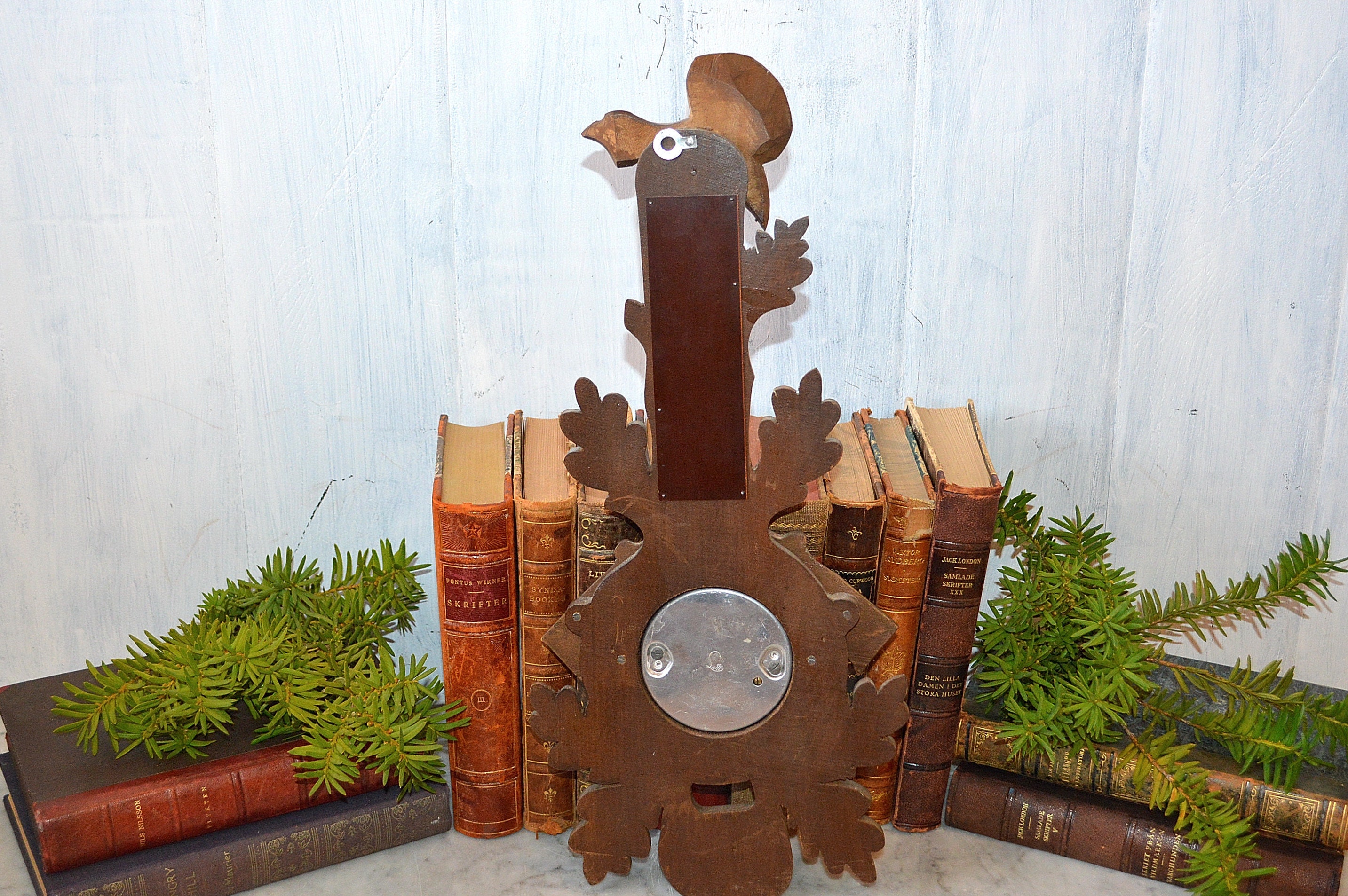 Antique German Carved Wood Barometer Thermometer Black Forest Hunt ...
