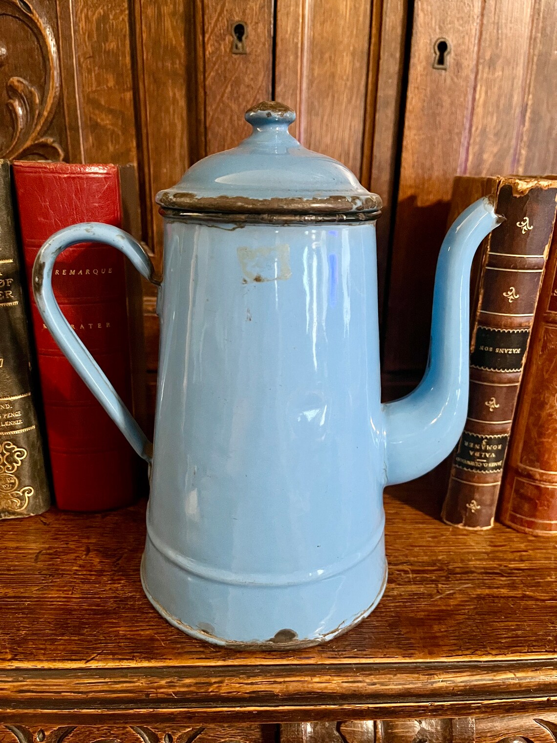 Vintage French Enamel Blue Coffee Pot Kettle - Etsy