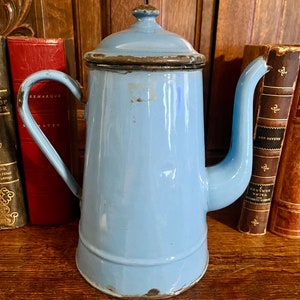 Vintage French Enamel Blue Coffee Pot Kettle - Etsy