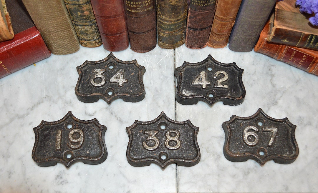 One Antique English Cast Iron House Apartment Number Sign Plaque Black ...