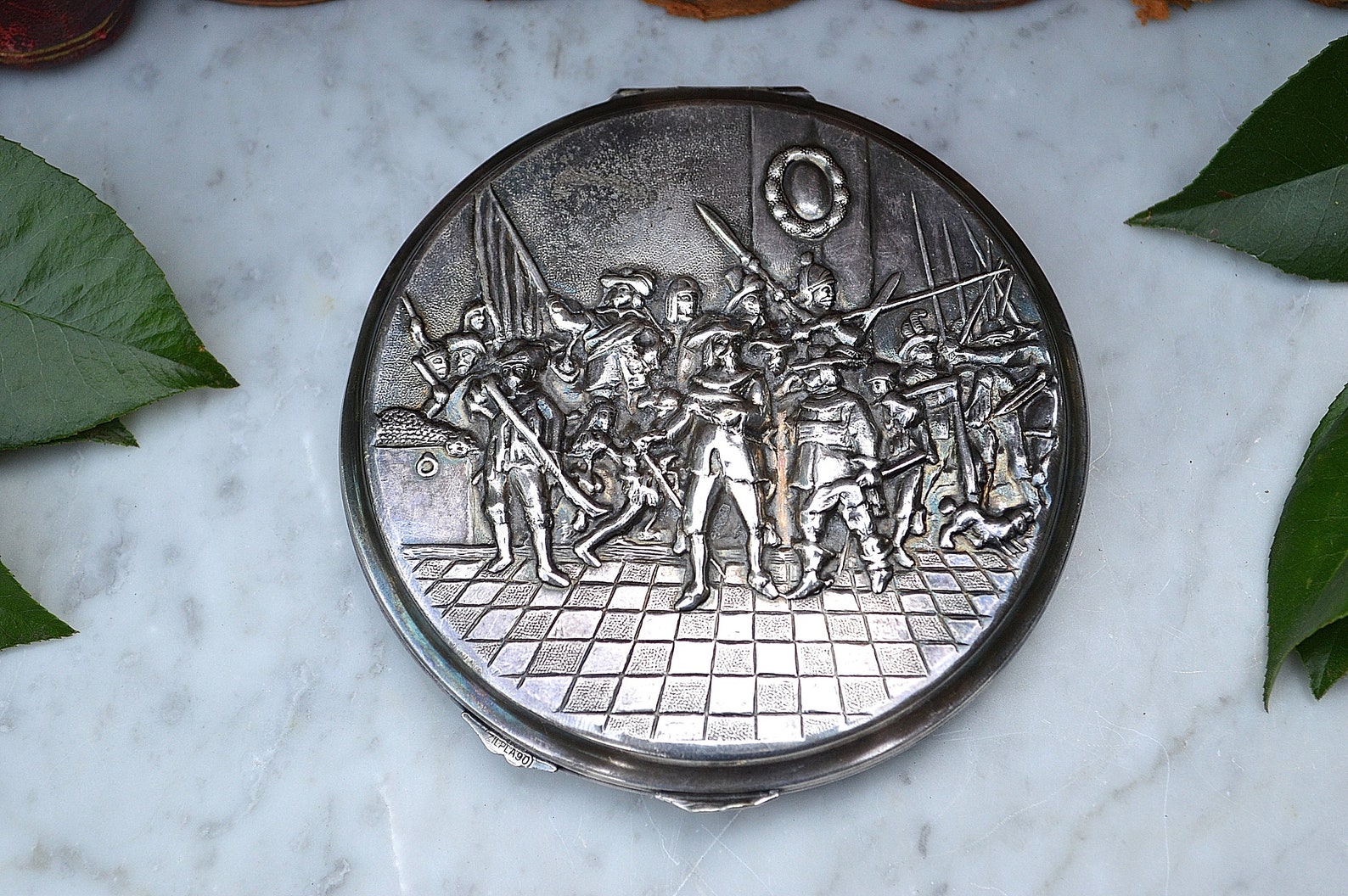 Antique Silverplate Compact Mirror Dutch Zilpla 90 Relief | Etsy