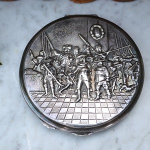 Antique Silverplate Compact Mirror Dutch Zilpla 90 Relief Battle Scene ...